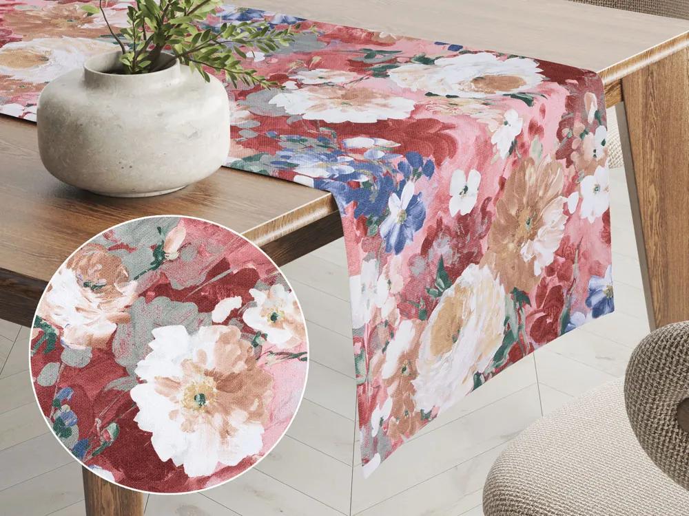 Biante Dekorační běhoun na stůl PM-054 Malované květy na růžovém 35x140 cm
