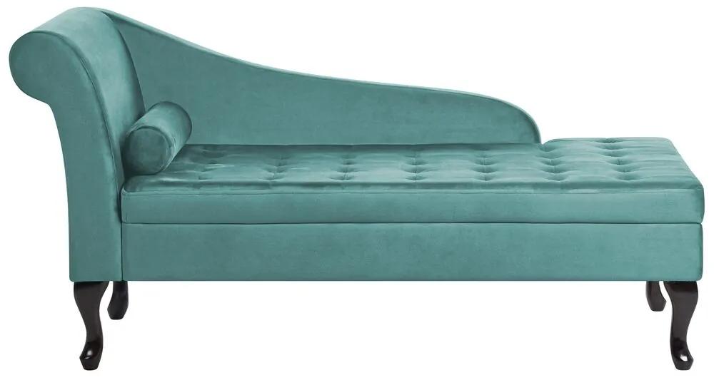 Sametová lenoška s úložným prostorem levostranná modrozelená PESSAC Beliani