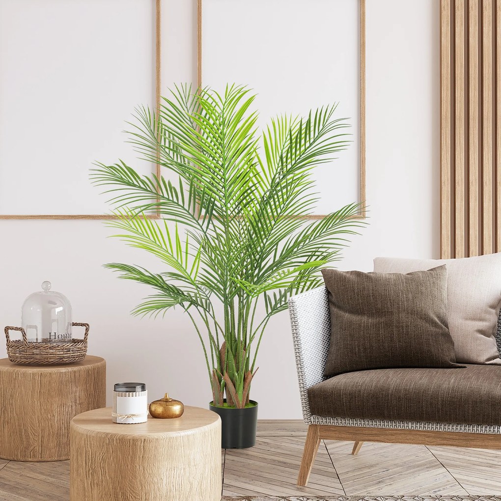 HOMCOM Umělá pokojová rostlina 120 cm, umělý palmový strom s plastovým květináčem a flocováním, Zelená
