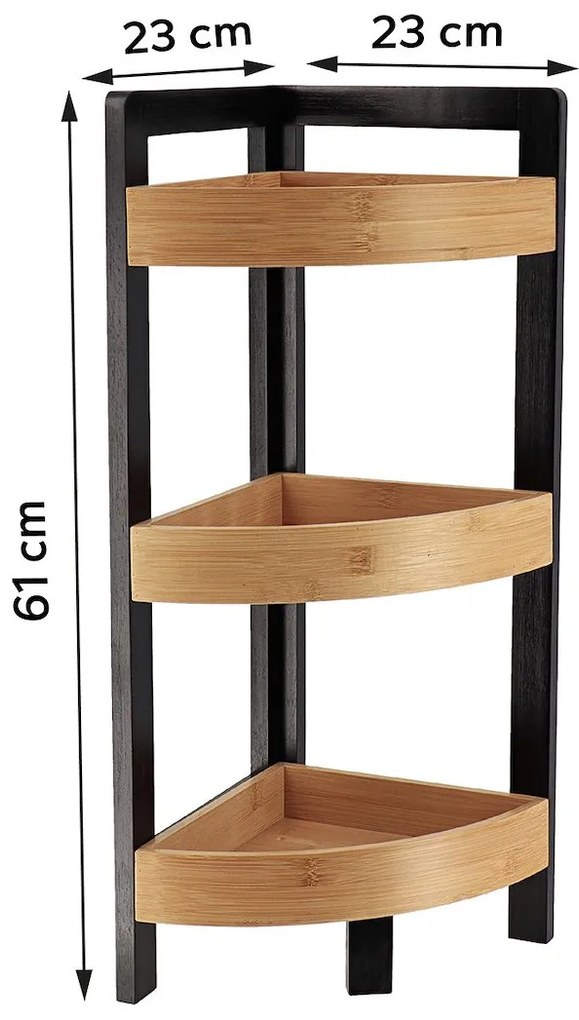 Polička do koupelny Black Bamboo 3, černá/s dřevěnými prvky