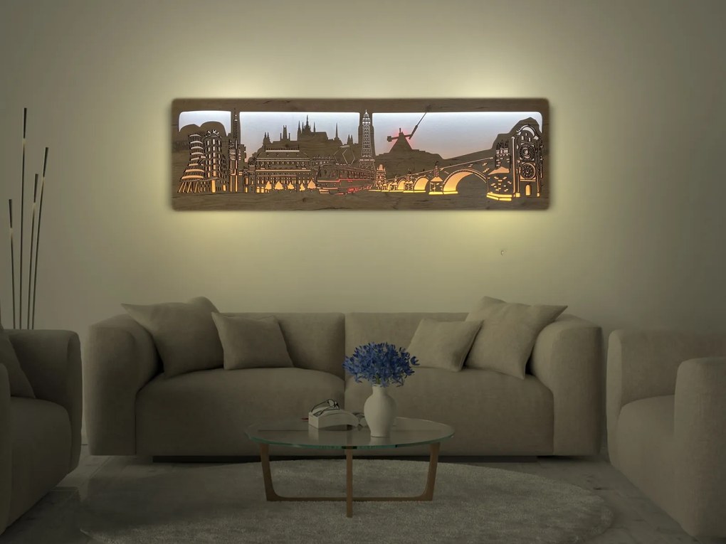Li-Go "Praha" světelný obraz 130x40cm provedení povrchu: ořech
