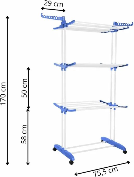 Vertikální sušák na prádlo SPRINGOS MIXER bílo-modrý