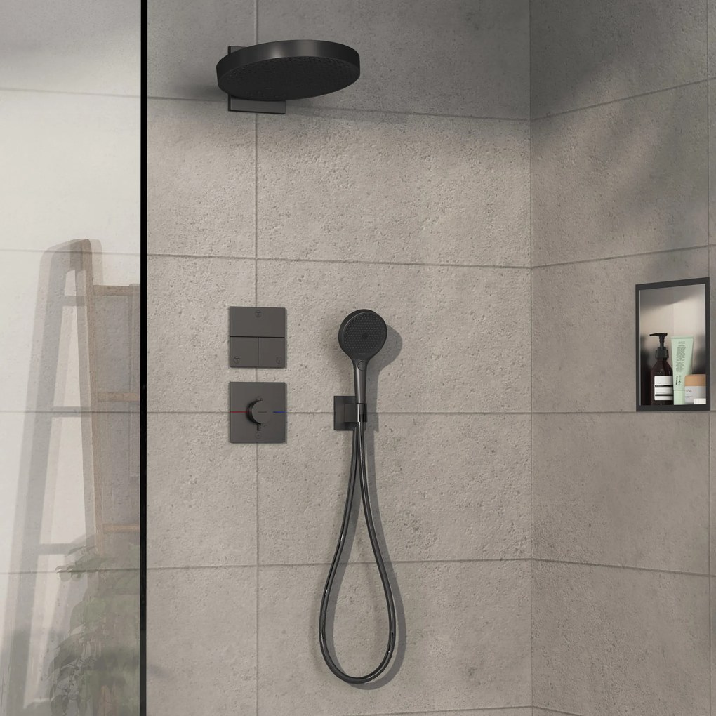 Hansgrohe ShowerSelect Comfort E, termostat pod omítku pro 1 spotřebič a další výtok, kartáčovaný černý chrom, HAN-15575340