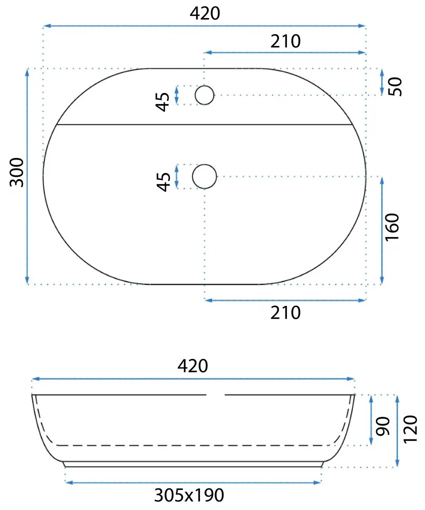 Keramické umyvadlo na desku REA AURA 42, bílé