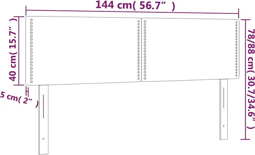 Čelo postele s LED tmavě šedé 144x5x78/88 cm samet 3121521