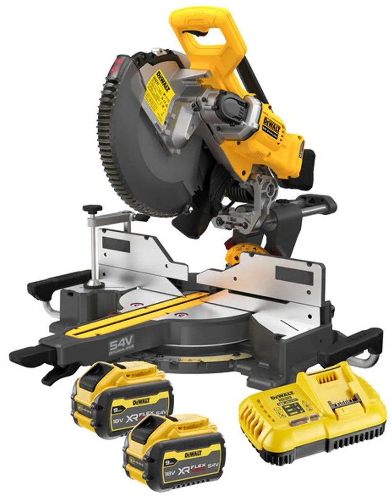 DeWALT - 54V AKU pokosová pila 305 mm, 2x aku 9,0 Ah FLEXVOLT, nabíječka DCS781X2