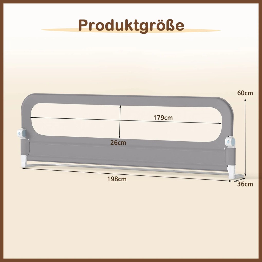 Costway Sada 2 zábran k dětské posteli 198/178 cm, šedá