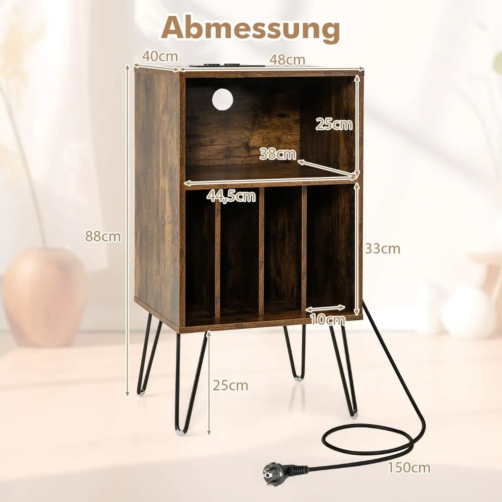 Costway Stojan na gramofon s nabíjecí stanicí 3 Stojan na gramofonové desky