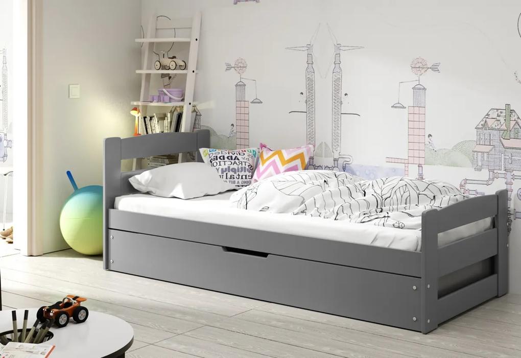 Expedo Dětská postel ARDENT P1, grafit, 90x200 cm + matrace + rošt ZDARMA