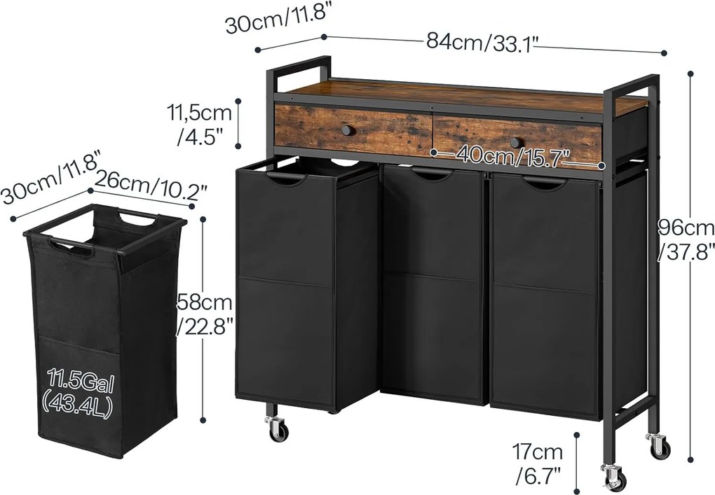 Koš na prádlo Vasagle Boro 130,2 L černý/hnědý