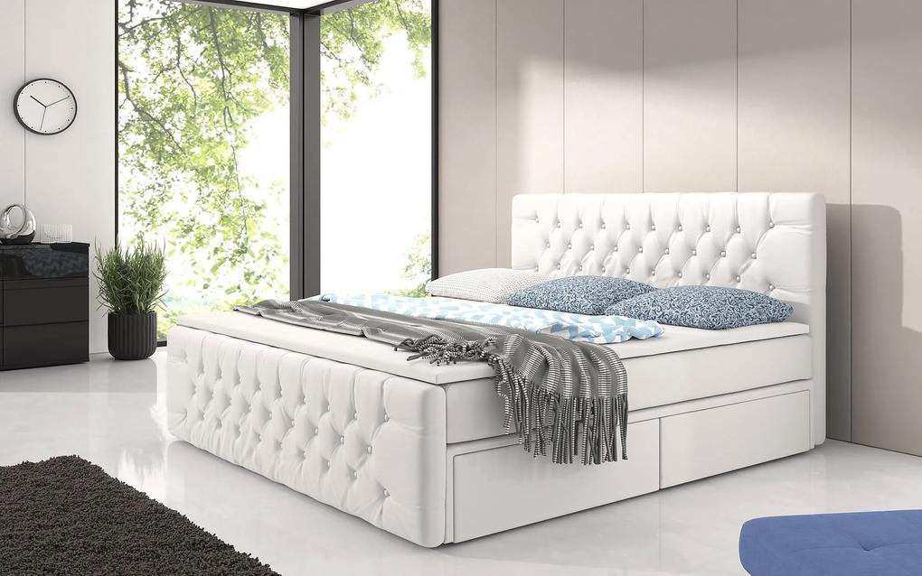 Boxspring postel BELLISSIMO s úložným prostorem (4 šuplíky), eko kůže Velikost postele: 120 × 200 cm, Barva EKO kůže: Béžová EKO kůže, Výběr matrace:…