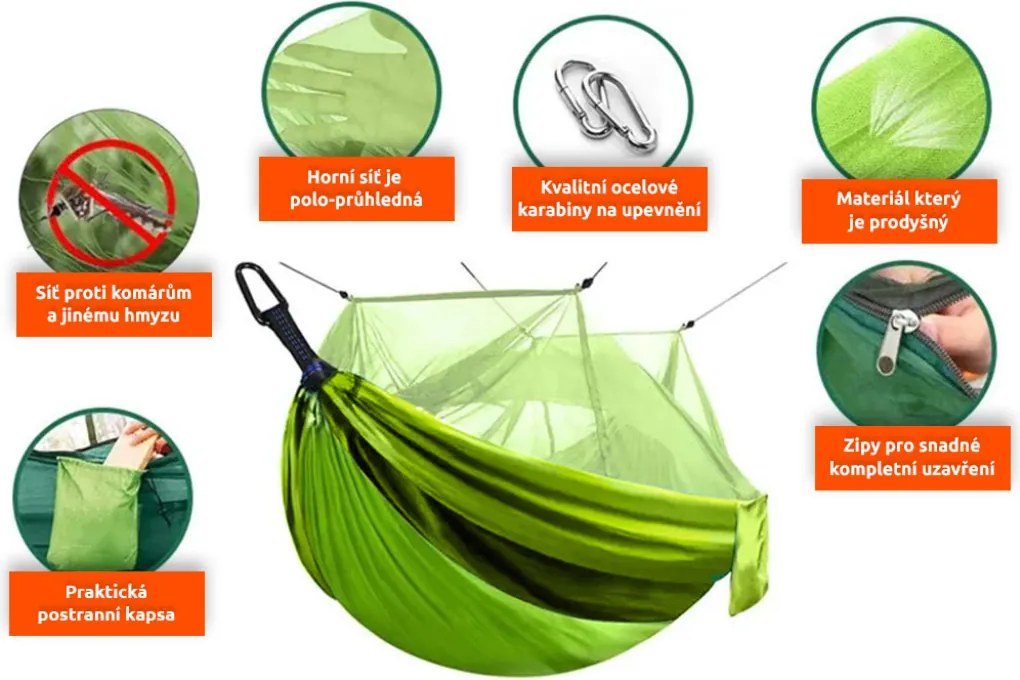 Ultralehká houpací síť 2v1 AntiMosquito s příslušenstvím