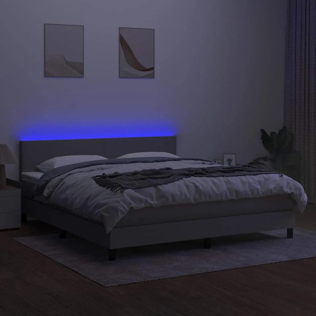 Box spring postel s matrací a LED světle šedá 180x200 cm textil 3133013