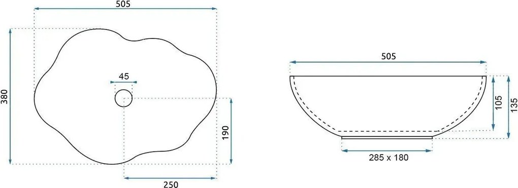 Rea Pearl Saturn, umyvadlo na desku 505x380x135 mm, imitace kamene, REA-U0618