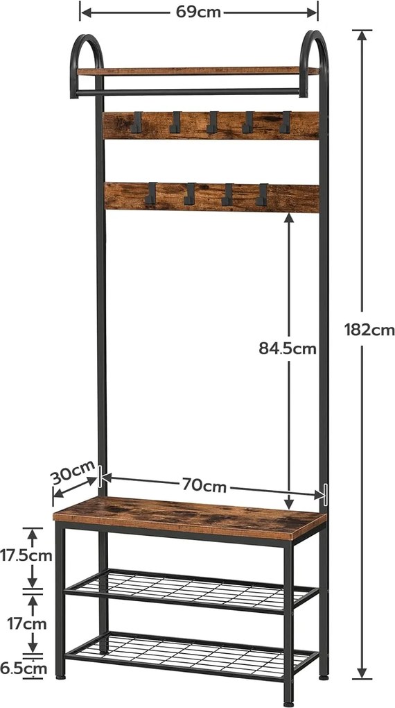 Předsíňový věšák Vasagle Trunt 69 cm černý/hnědý