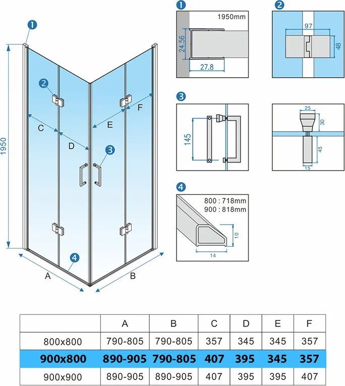 BPS-koupelny Obdélníkový sprchový kout HYD-OK12A 90x80 černá/transparent + vanička HYD-OSV-SXL03B bílá