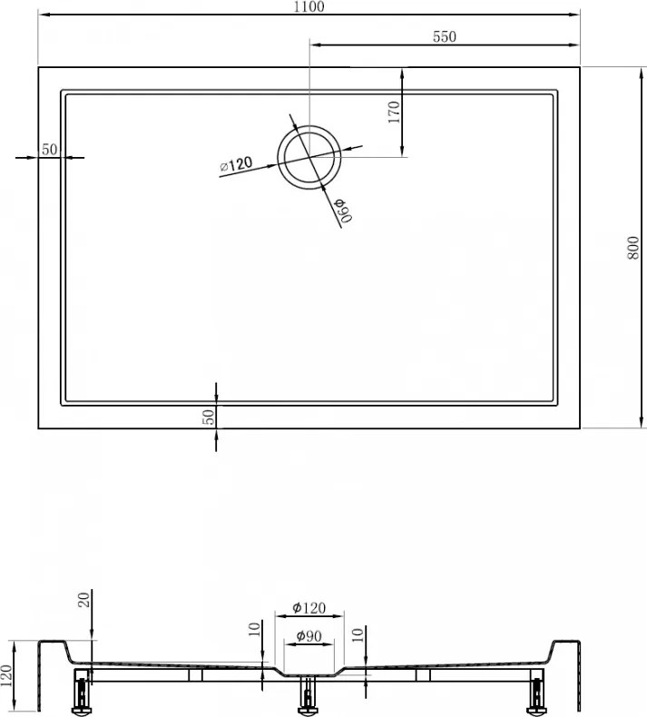 Mexen Flow+ obdélníková sprchová vanička 110 x 80 cm, bílý lesk - 46R108011H