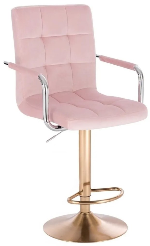 LuxuryForm DESIGN Barová židle VERONA VELUR na zlaté kulaté podstavě - růžová