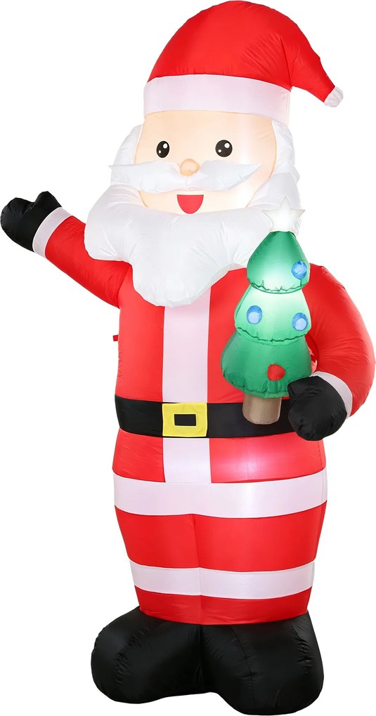 Outsunny Nafukovací Santa Claus, 243 cm, s jasným LED světlem, vánoční dekorace pro vnitřní i venkovní použití, červená