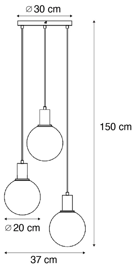 Designové závěsné svítidlo černé s duhovým sklem kulaté 3-světelné - Mallon
