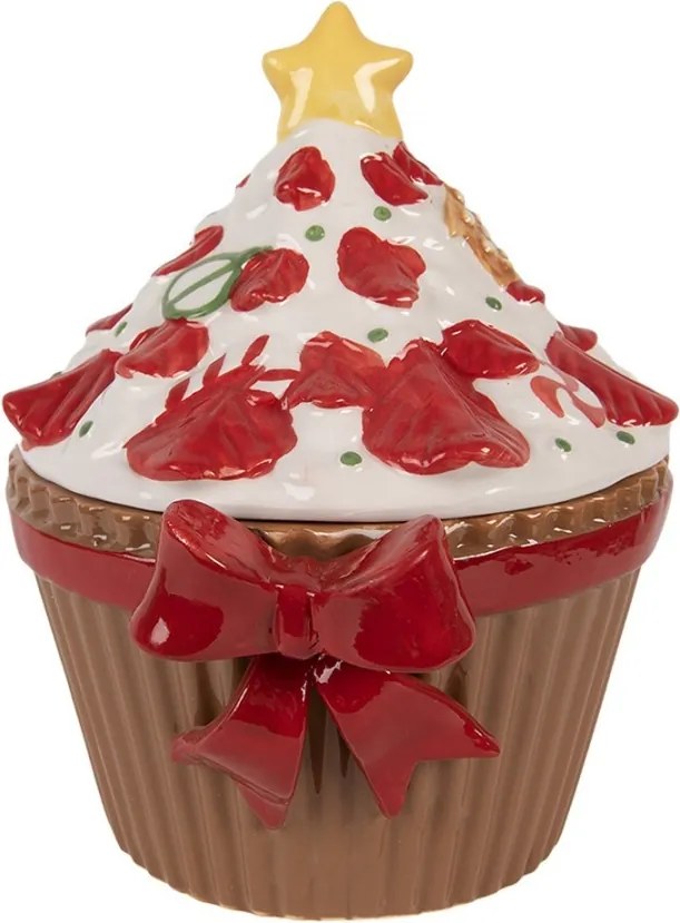 Hnědá keramická dóza s mašlí Cupcake - 18*16*20 cm