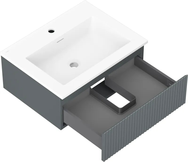Mexen Rivel, koupelnová skříňka 60 cm s umyvadlem Otis, 1 zásuvka, drážkovaná, grafitová matná/bílá matná, 91A20-06023-1-BF66-W18M01
