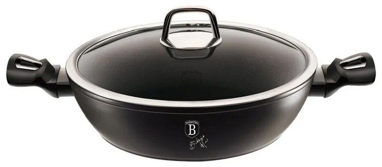 BERLINGERHAUS Pánev WOK s poklicí a mramorovým povrchem 30 cm Black Silver Collection BH-7113