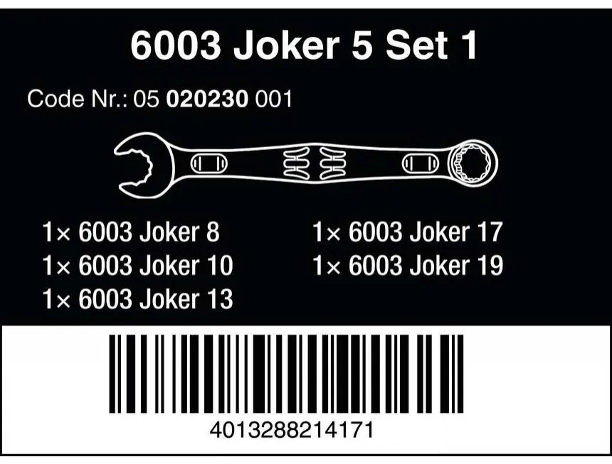 Wera 020230 Očkoploché klíče 8 ÷ 19 mm 6003 Joker 5 Set 1 (Sada 5 dílů)