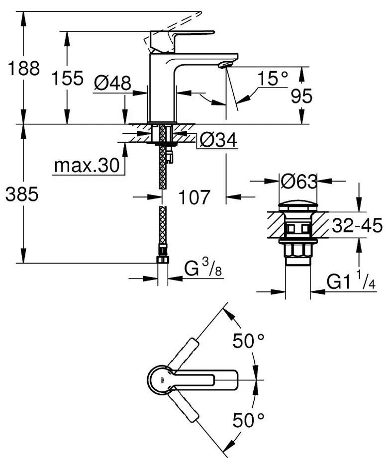 Grohe Lineare - Páková umyvadlová baterie s Push-open ventilem, XS-Size, chrom 23791001