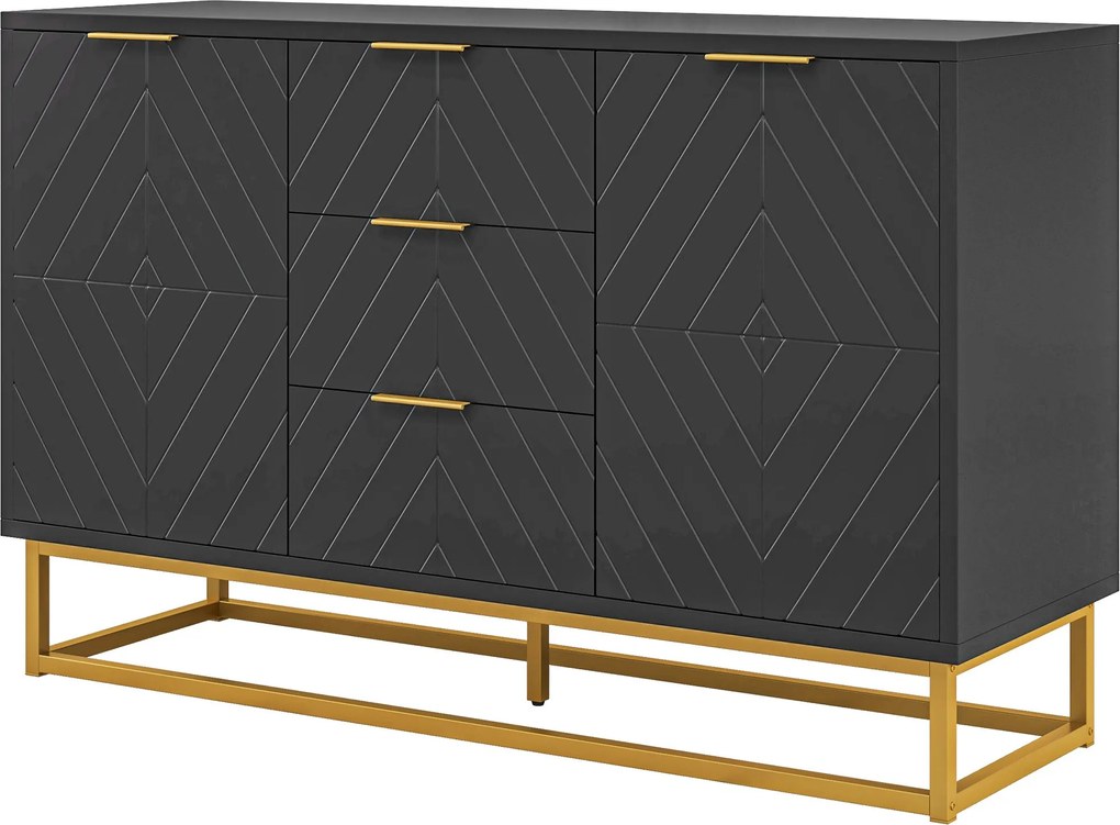 HOMCOM Moderní komoda s 3 šuplíky, 2 dvířky a nastavitelnou policí pro jídelnu a kuchyni, odolná proti převrhnutí, 120x40x76 cm, černá | Aosom