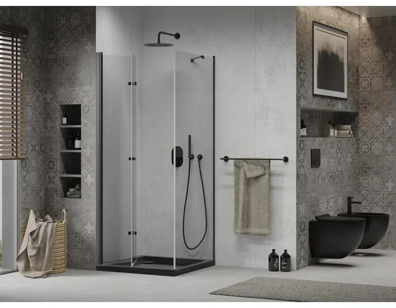 Mexen Lima skládací sprchový kout 90 x 90 cm, Průhledné, Černá + sprchová vanička Flat, Černá - 856-090-090-70-00-4070B