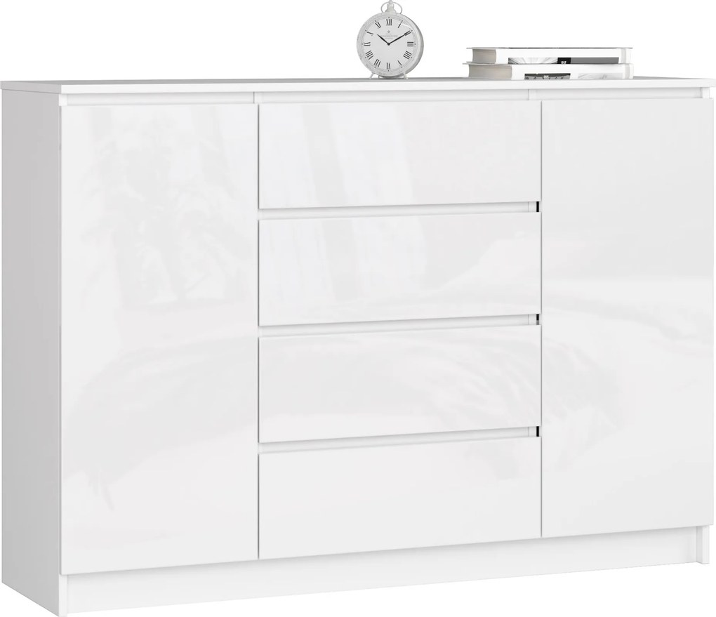 Komoda K140 2D4SZ bílá/bílý lesk