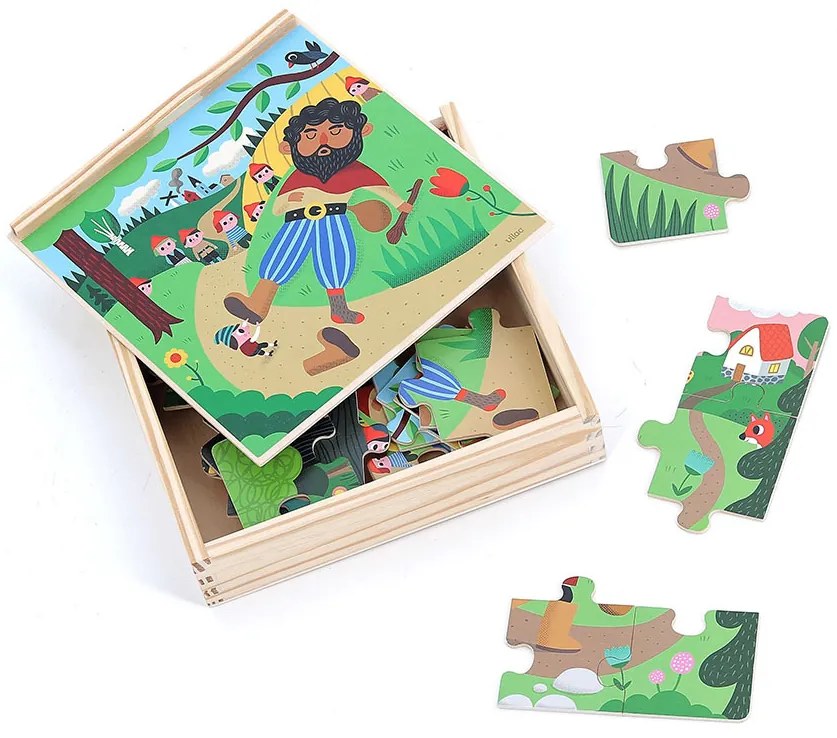 Vilac Dřevěné puzzle O Palečkovi 4 v 1