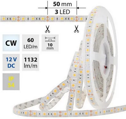 LED pásek McLED 12V studená bílá š=10mm IP54 14,4W/m 60LED/m SMD5050 ML-121.606.60.0