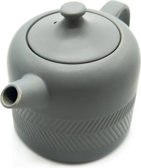 Porcelánová čajová souprava Hygge, 0,9 l – matná taupe šedá, plastický vzor šipek, 2 šálky