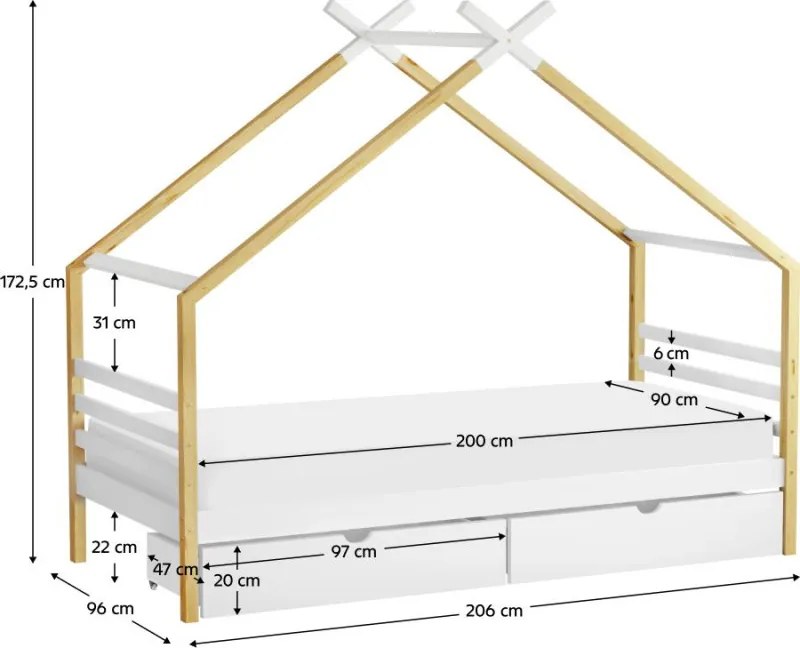 Montessori postel, 90x200, bílá/hnědá, TARA Kondela 0000411549