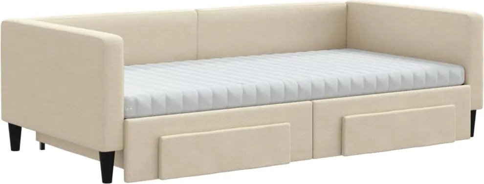 Válenda s přistýlkou a zásuvkami krémová 100 x 200 cm textil 3196641