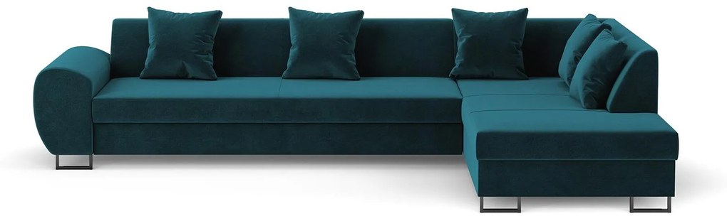 KOOKO HOME Rohová rozkládací sametová pohovka s úložným prostorem Calmato XL pravý roh