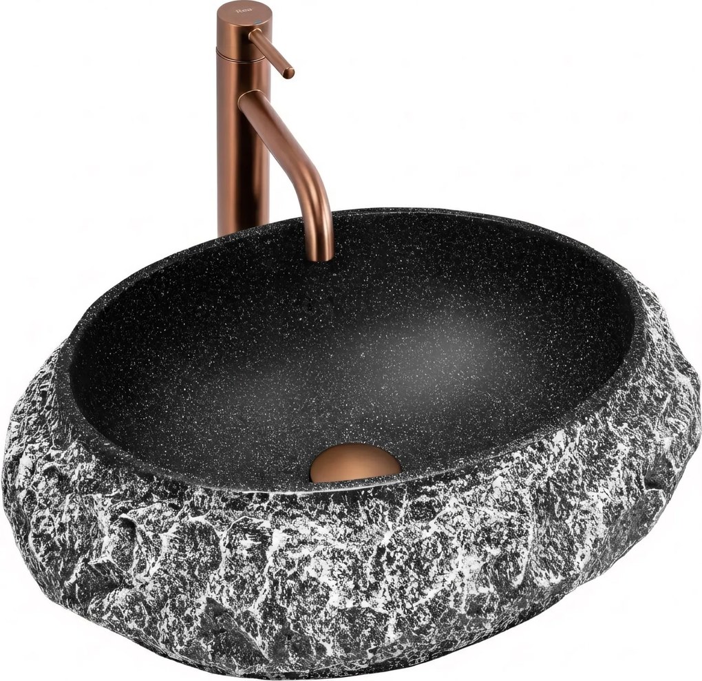 Rea Mika Gabro, umyvadlo na desku 480x380x155 mm, imitace kamene-černá, REA-U0634