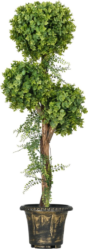 Umělý bobkový strom HOMCOM s 3 koulemi a cementovým květináčem, Vnitřní a venkovní, Výška 115 cm
