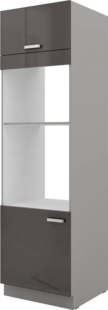 GREY gr | vysoká skříňka 60 DPM-210 2F na vestavnou troubu a mikrovlnku | 60 cm | světle šedá/tmavě šedá lesk