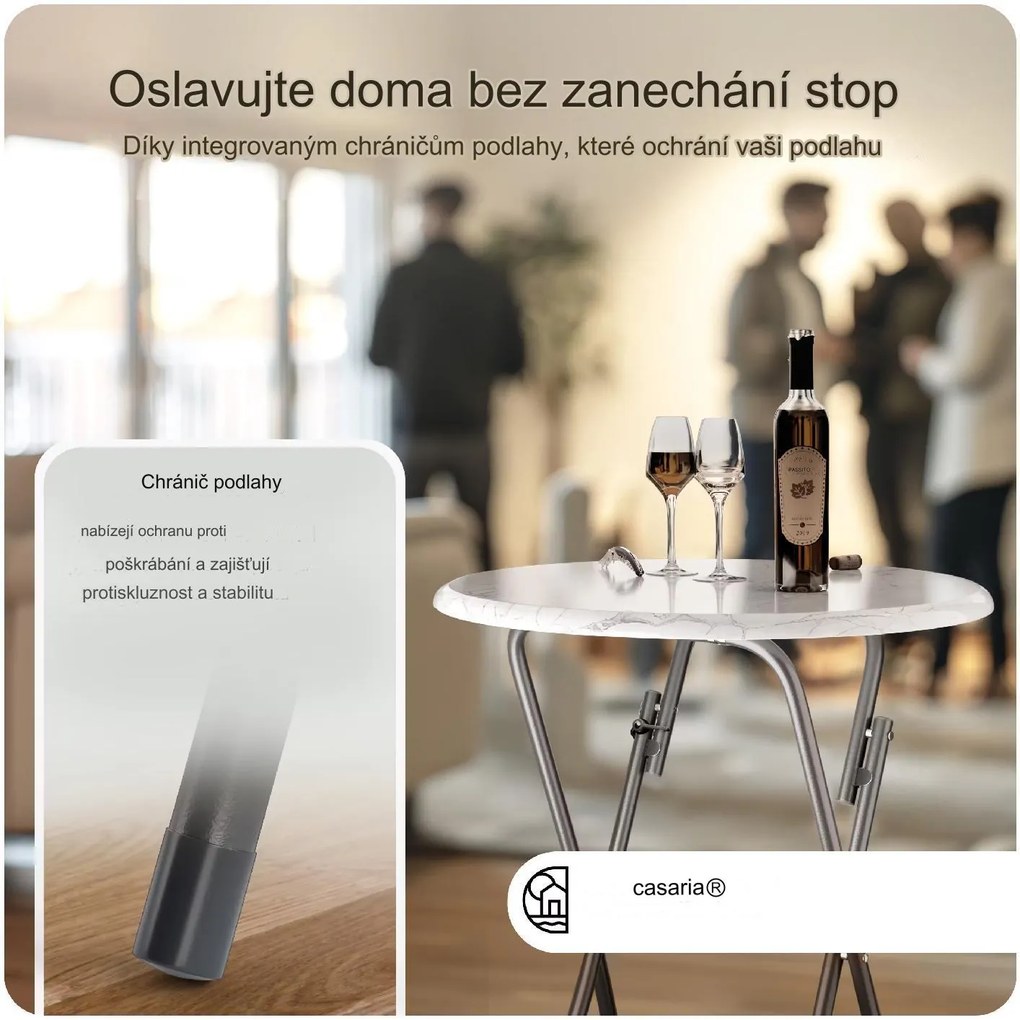 Deuba Skládací barový stůl Ø60 cm - bílý/ mramorový vzhled