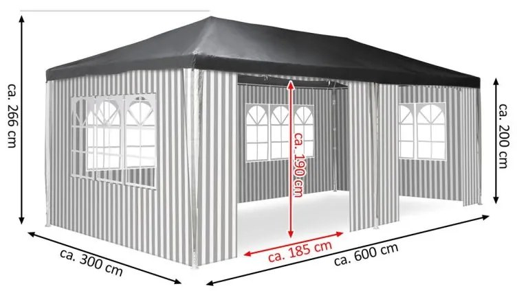 Garthen Zahradní párty stan - 3 x 6 m, antracit + 6 bočnic