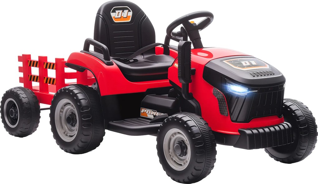 AIYAPLAY Elektrický dětský traktor, sedací traktor s dálkovým ovládáním, měkký start, pro děti ve věku 3-8 let, červený