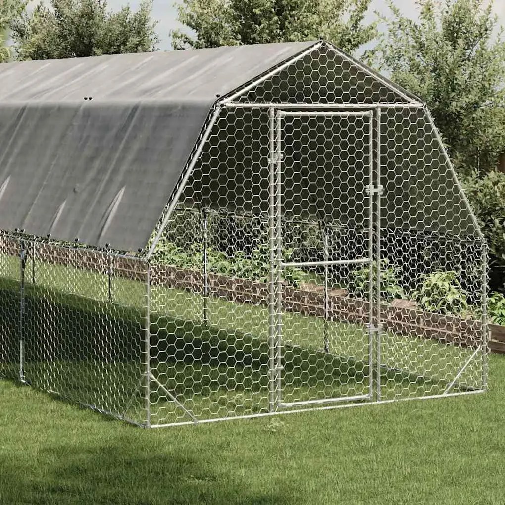Výběh pro slepice se střechou 2,5x12x2,25 m pozinkovaná ocel 3328525