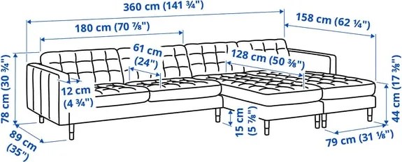 LANDSKRONA 5místná pohovka, s lenoškami/Gunnared světle zelená/dřevo