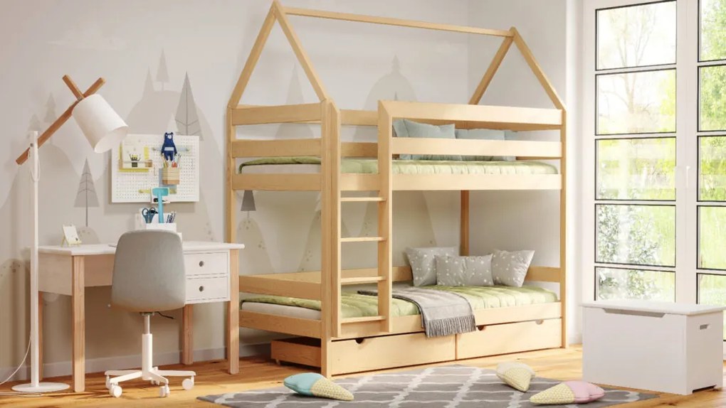 Dětská patrová postel domeček LUNA - přírodní