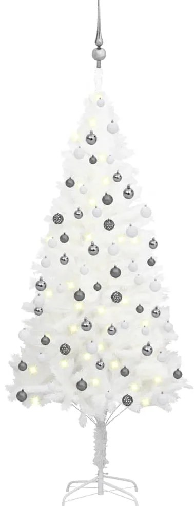 3077719 vidaXL Umělý vánoční stromek s LED diodami a sadou koulí bílý 150 cm