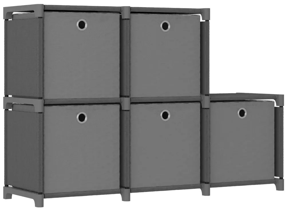 Výstavní police 5 přihrádek s boxy šedé 103x30x72,5 cm textil 322605