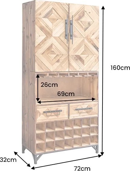 Designová barová skříňka Winebar 160 cm borovice